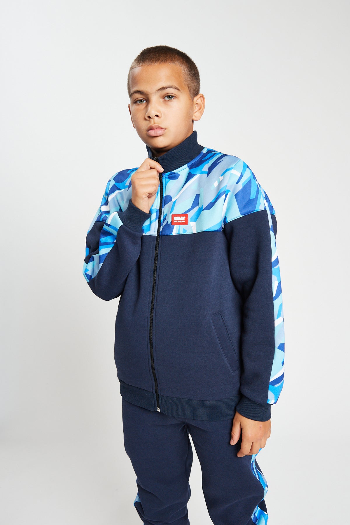 Chromatic Tracksuit Top | Boys Navy Geo Zip Through Top | Kids Clothes ...