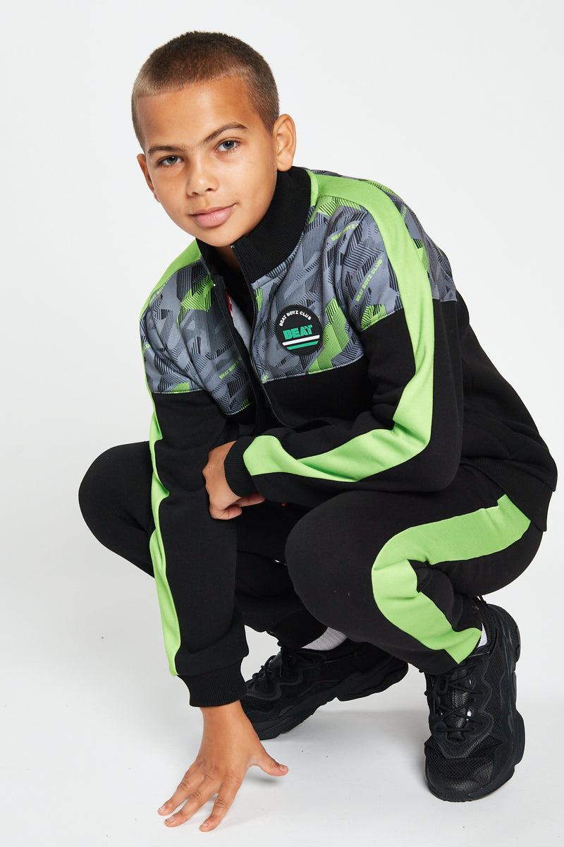 Vivid Tracksuit Top | Boys Black/Green Zip Through Top | Kids Clothes ...